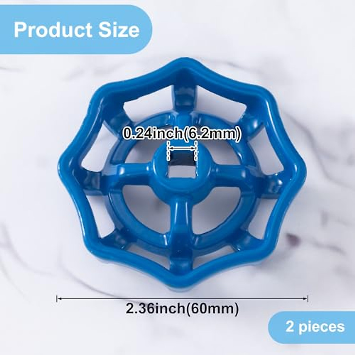 Pndeyo 2pcs 6x6mm Outdoor Faucet Handle, Round Wheel Hose Bib Handle, Rustproof Water Spigot Handle Outside Water Valve Faucet Handle Replacement Parts for Garden Courtyard Bathroom- Blue