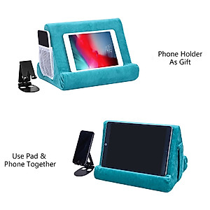 2pcs Multi-Angle Tablet Holder Cushion Stand with Net Pocket & Black Color Phone Stands Upgraded Tablet Pad Support for Phone,Pad,Books (Lakeblue)