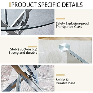 Pvillez Contemporary Dining Table, 36" Round Tempered Glass, Stainless Steel Base, Seats 4, Clear Kitchen Table for Dining