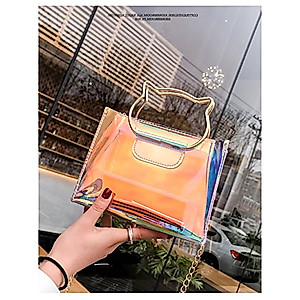 Holographic Clear Jelly Tote Bag Mini Hologram Crossbody Purse for Women with Cute Handle