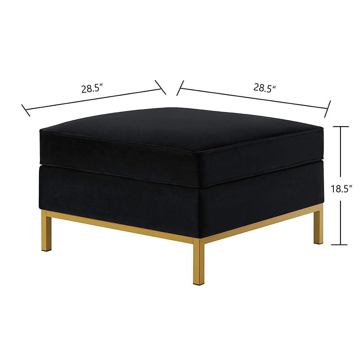 24KF Mid-Century Modern Upholstered Square Sofa Ottoman Couch Ottoman, upholstered Velvet Padded Cushion Coffee Table Ottoman,Large Footrest Ottoman for Sofa Couch-Black