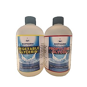 Propylene Glycol and Vegetable Glycerin Combo 2-Pack: one PG and one VG, 500 mL (1.06 Pint) Each — Food-Grade Kosher Liquids — Dispensing Caps Included
