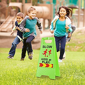 Slow Kids at Play Signs for Street, Double-Sided Text and Graphics with Reflective Tape, Children at Play Safety Sign for Neighborhoods Schools Park Sidewalk Driveway (2-Pack Green)