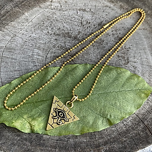 The Millenium Puzzle Illuminati Pyramid Horus Ra Evil All seeing Eye Men's Pendant Necklace Pewter Gold plated Pendant Money Wealth Lucky Charm Protection Amulet w Brass ball chain