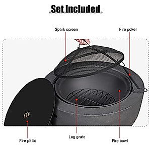 HOOOWOOO 24" Small Round Outdoor Fire Pits,Patio Concrete Wood Burning FirePit Bowl,Faux Stone Clay Firepits Table for Outside,Gray