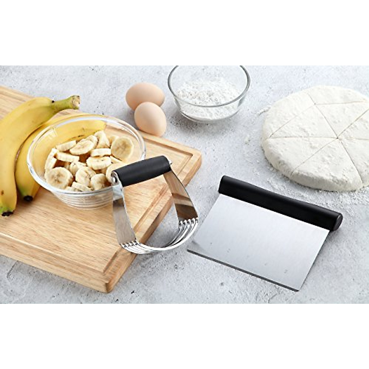 Spring Chef - Dough Blender and Pastry Cutter, Stainless Steel Nut, Pie, Pastry and Dough Cutter and Scraper, Multipurpose Baking Tools with Soft Grip Handles, Black