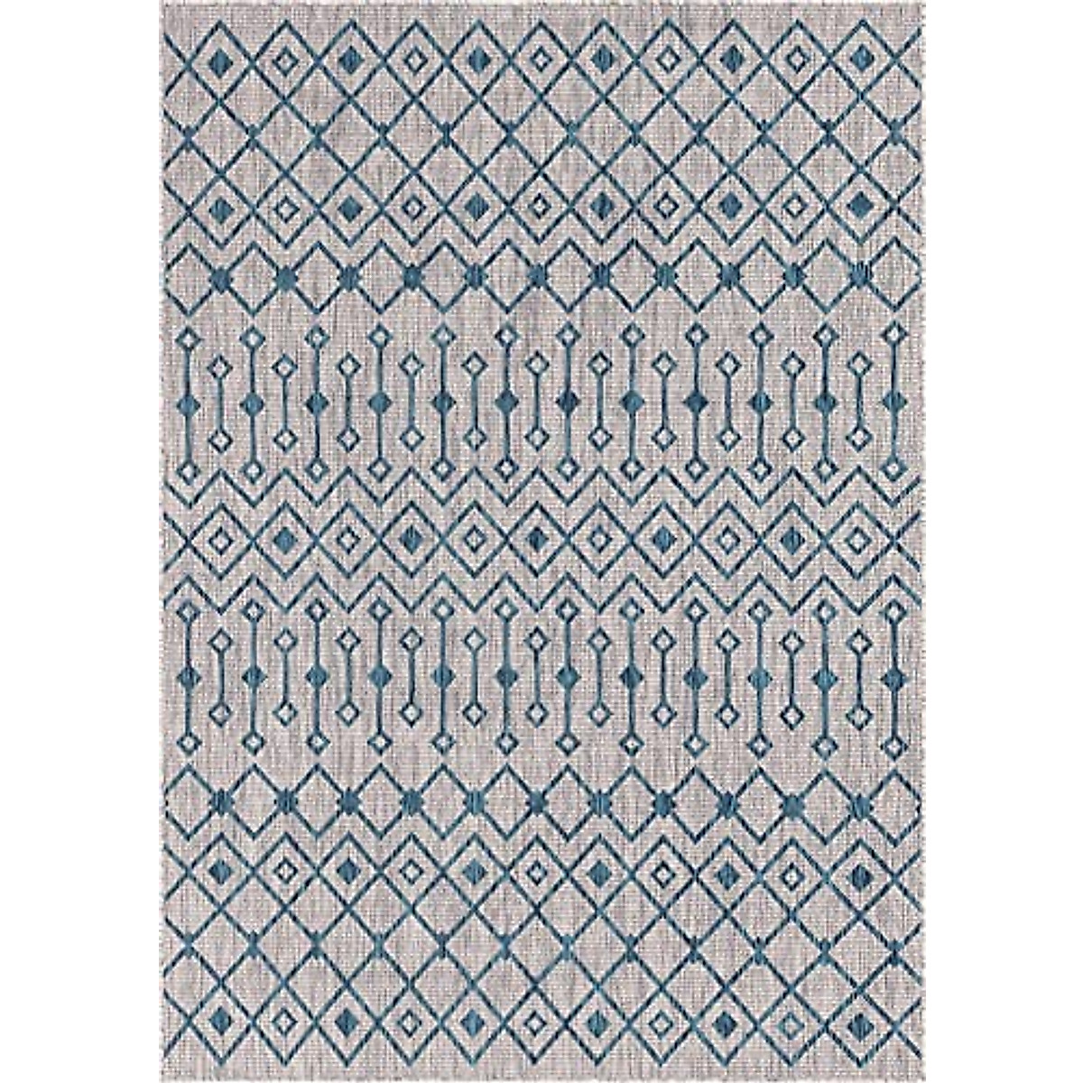 Unique Loom Outdoor Trellis Collection Area Rug - Tribal Trellis (7' 1" x 10' Rectangle, Light Blue/ Ivory)