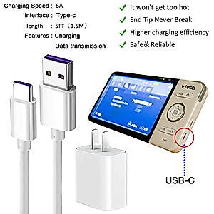 5V AC Power Adapter Charger and 5ft USB Charging Cord Cable Compatible with Vtech RM5754/HD/2HD, VTech RM5764/HD/2HD, VTech RM5864/HD/2HD, VTech RM7754/HD/2HD, VTech RM7764/HD/2HD Video Baby Monitor