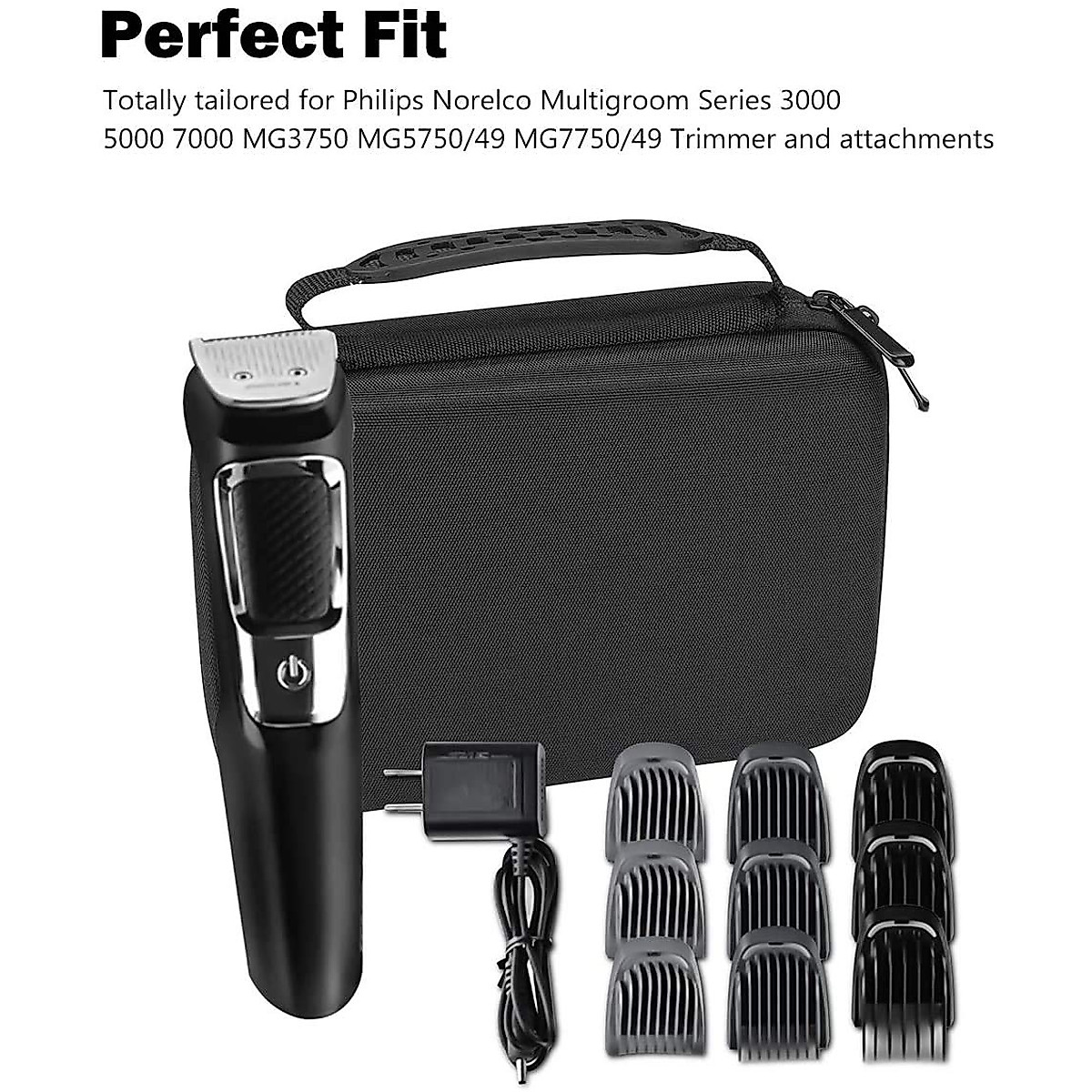 ProCase Hard Travel Case for Multigroom Series 3000 5000 7000 MG3750 MG5750/49 MG7750/49 Men's Electric Trimmer Shaver and Attachments Father's Day Gift -Black
