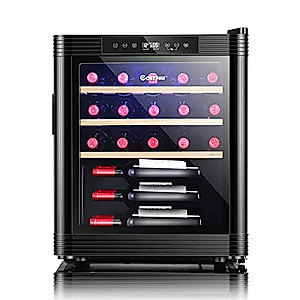 Nightcore Wine Cooler, 24 Inch Wine Fridge for 21 Bottles, Freestanding Wine Refrigerator with Digital Temperature Display, Wooden Shelves, Glass Door, Built-in LED Light