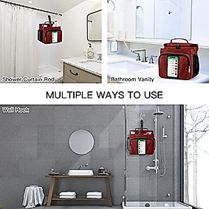 Bukere Portable Shower Caddy College Dorm Room Essential, Shower Caddy Tote Bag for Student, Girl, Women, Separate Compartment, Large Capacity, Quick Dry Mesh Base for Travel, Gym, Camp, Red