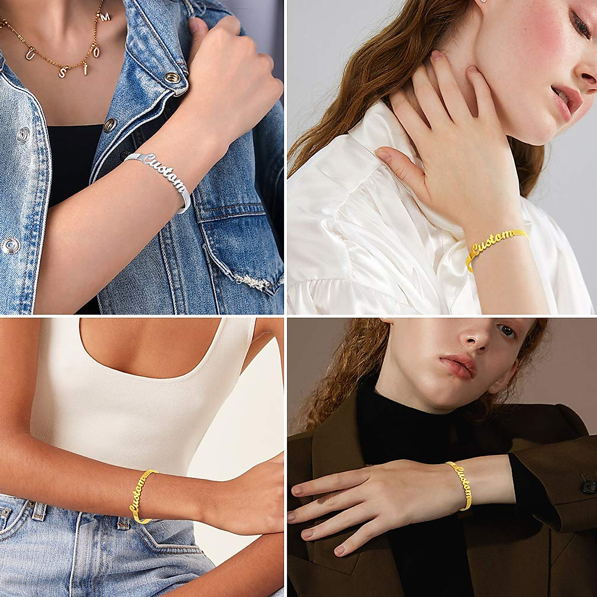 Engravable Cuff Bracelets for Women Custom Made Open Cuff Bangle Bracelet with Name Engraved Personalized Memorial Jewelry