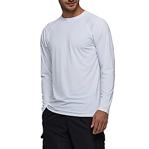 HARGLESMAN Men's Rash Guard Summer Long Sleeve Quick Dry UPF 50 Swim Tee Basic Comfy Swim Tee Outdoor Workout T Shirt Bathing Suit Sun Tops Plus Size Big Tall WhiteXL