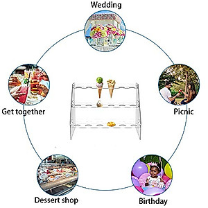 Fivtyily Clear Acrylic Food Cone Display Stand Rack Ice Cream Cone Serving Holder for Buffets Party (4 Layer, 24 Hole)