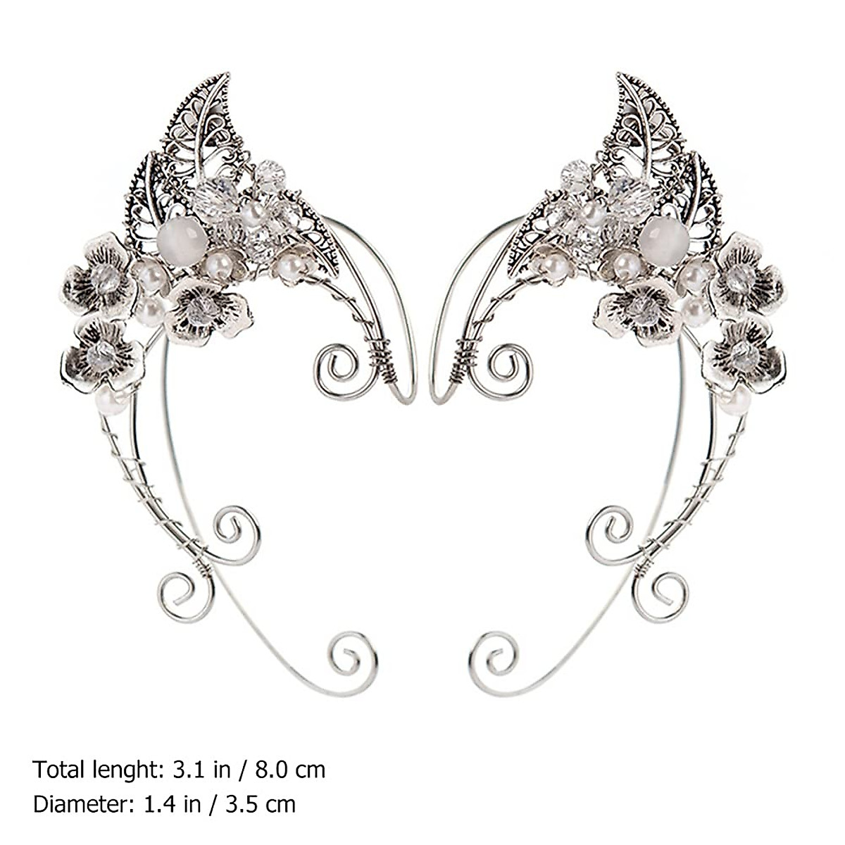 GANAZONO Elf Ear Cuffs Fairy Earrings Pearl Wing Cuff Wrap Earrings Elven Ear Clips Jewelry Gift
