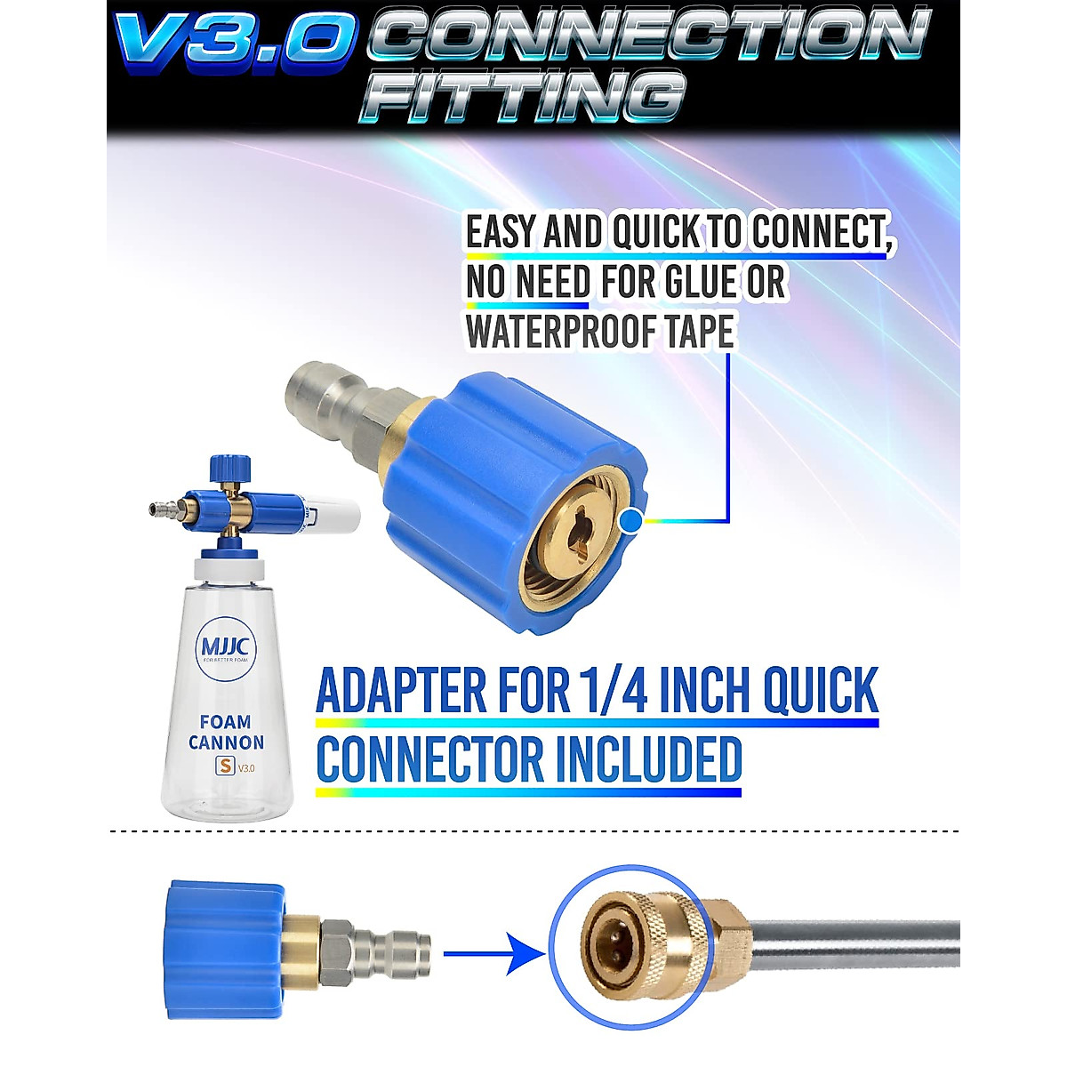 MJJC Foam Cannon S V3.0 (Thicker Snow Foam Technology) with 1/4 Inch Quick Connector for Pressure Washer, 34 oz Bottle