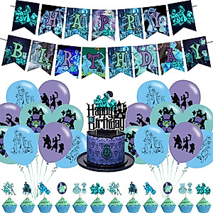 Haunted of Mansion Birthday Party Decorations, Halloween Horror Theme Party Supplies with Happy Birthday Banner, Cake Toppers, Balloons for Kids Adults Party Favors