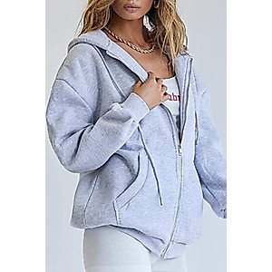 Trendy Queen Womens Hoodies Y2K Clothes 2023 Fall Fashion Zip up Oversized Sweatshirts Comfy Fleece Jackets Long Sleeve Teen Girls Winter Casual Cute Clothing Grey