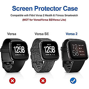HANKN 2 Pack Case Compatible with Fitbit Versa 2 Screen Protector, Soft TPU Full Coverage Protective Cover Bumper Frame Versa 2 Smartwatch (Black+Black)
