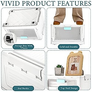 Berlune 23 Quart Stackable Storage Bins with Double Doors 15 x 11 x 9.8 In, Collapsible Plastic Storage Bins Foldable Lidded Storage Boxes with Wheels for Room Book Toy Organization (6 Pieces)