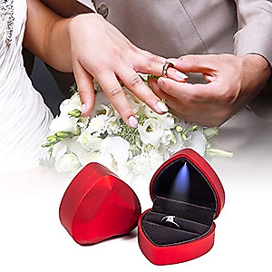 iSuperb Heart Shaped Ring Box LED Light Engagement Ring Boxes Jewelry Gift Box for Proposal Wedding Valentine's Day Anniversary Christmas (Red)