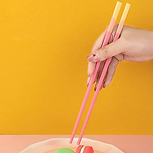 Slivek Chopsticks Reusable Dishwasher Safe, 9.57 inches Premium Non-slip Lightweight Fiberglass Chop Sticks, Japanese Chinese Chopstick Gift Set for Party, Pink- 5 Pairs