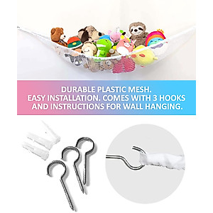 PLS Stuffed Animals Toys Hammock for Toy Storage and Organization for Kids Room, Toy Organizer for Kids, Boys & Girls, Nursery Hanging Organizer for Baby Room in White