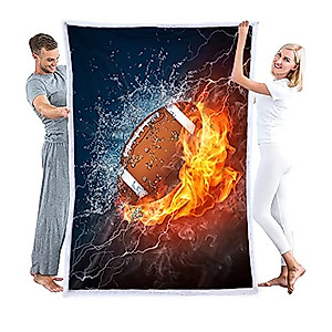 Football Blanket Soft Cozy Sherpa Water and Fire Sport Throw Blankets Football Gifts for Boys Kids Adult Plush Blanket for Couch Bed Sofa Home Decor(American Football,60"×80")
