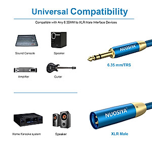 NUOSIYA XLR Male to 1/4 (6.35mm) TRS Cables 6ft 2-Pack, Nylon Braided Balanced TRS to XLR Male Gold Plated Speaker Cord Quarter Inch Jack Signal Interconnect Wire for Microphone, Mixer, Amplifier