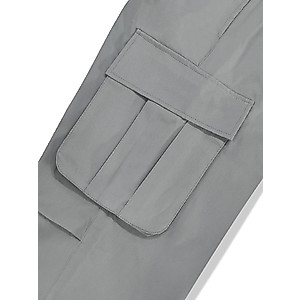 OYOANGLE Men's Drawstring Elastic Waist Flap Pockets Streetwear Baggy Cargo Pants Joggers Hiking Trousers Light Grey L