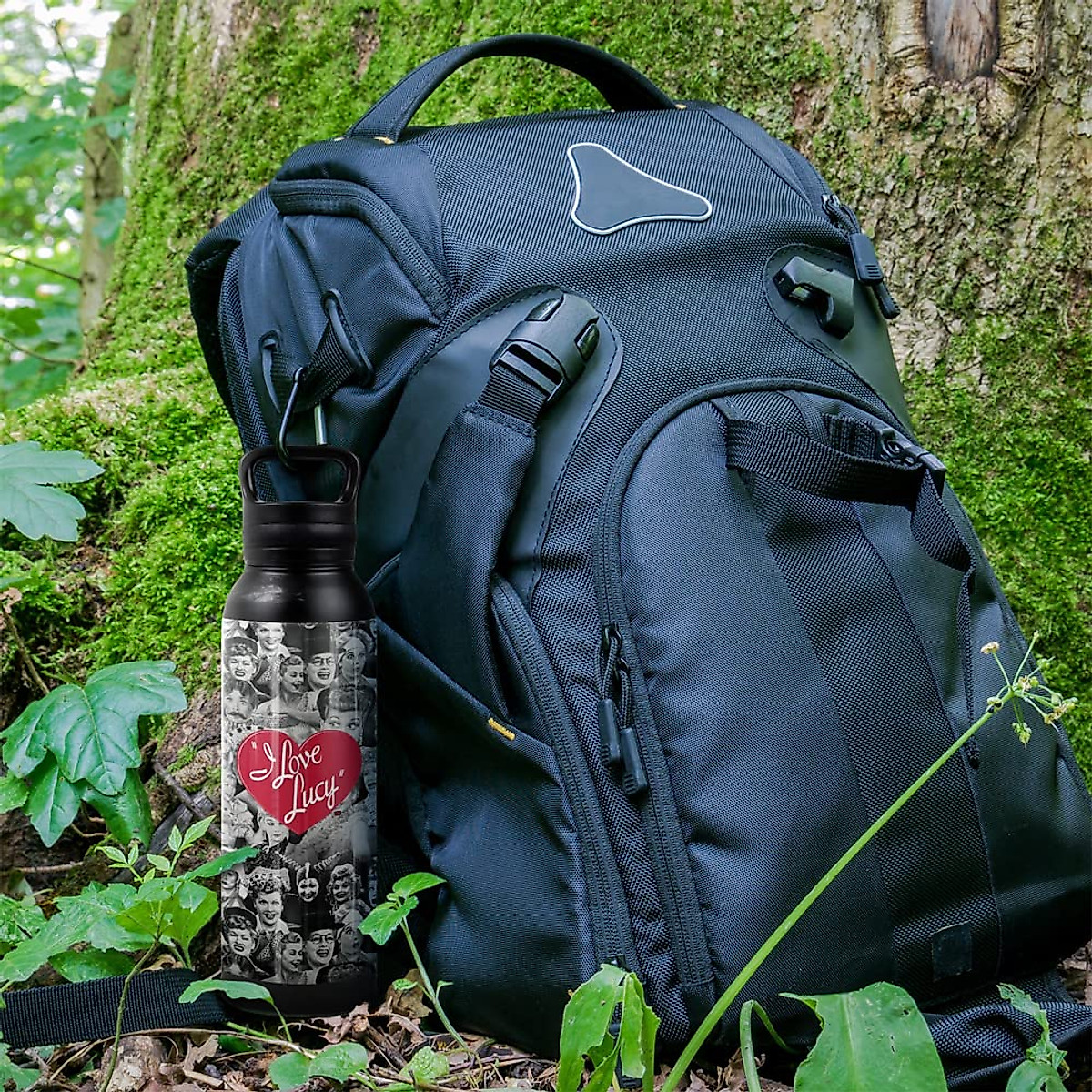 I Love Lucy OFFICIAL Faces 24 oz Insulated Canteen Water Bottle, Leak Resistant, Vacuum Insulated Stainless Steel with Loop Cap, Black