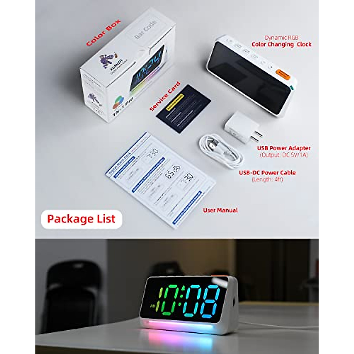 LED Digital Clock for Bedroom, Super Loud Alarm Clock for Heavy Sleepers Adults, Teens | Simple Plug-In Electric Bedside Nightstand Desk Clock with Light and Adjustable Color/Volume/Brightness/Snooze