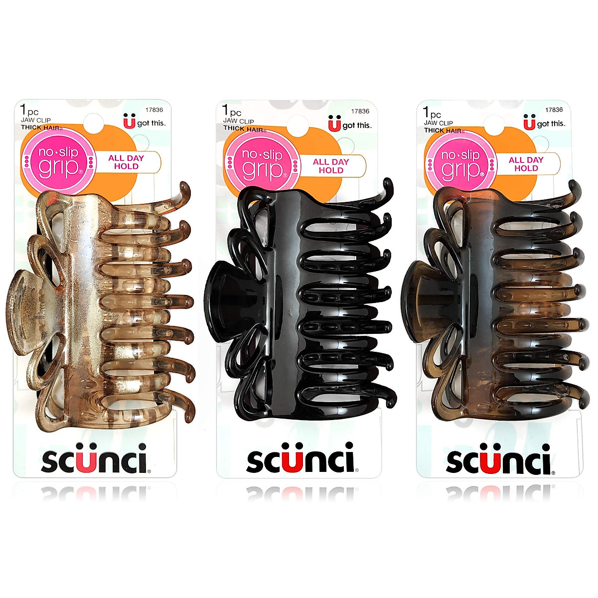 Scunci No Slip Crown Clip For Thick Hair Colors May Vary , 3 Count (Pack of 1)