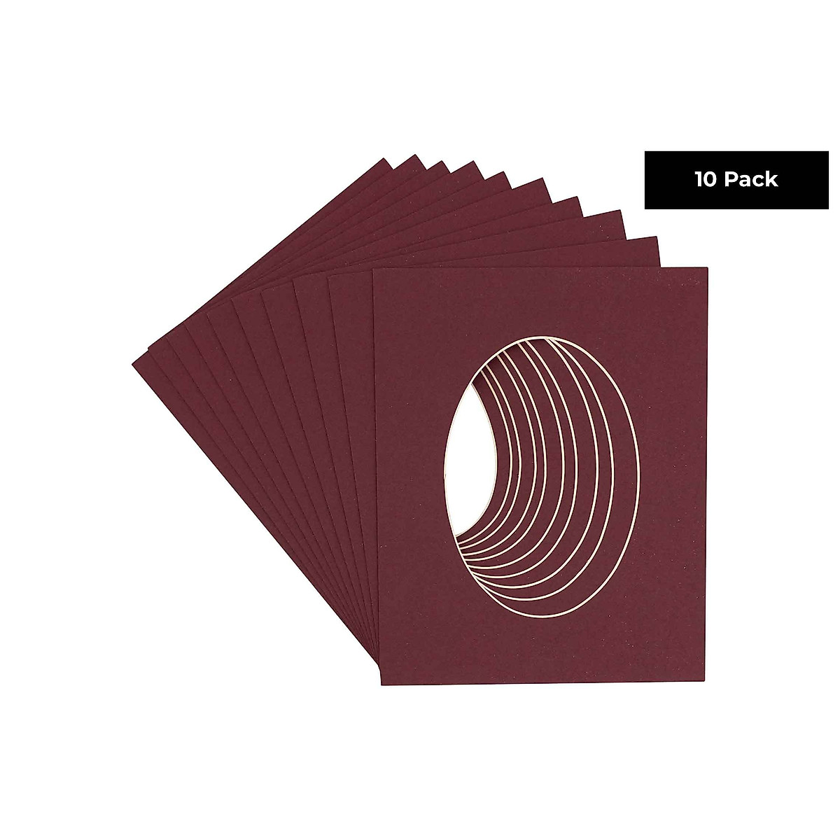 CountryArtHouse Maroon Acid Free 12x18 Oval Picture Frame Mat with White Core Bevel Cut for 10x15 Pictures - Fits 12x18 Frame - Pack of 10 Matboards