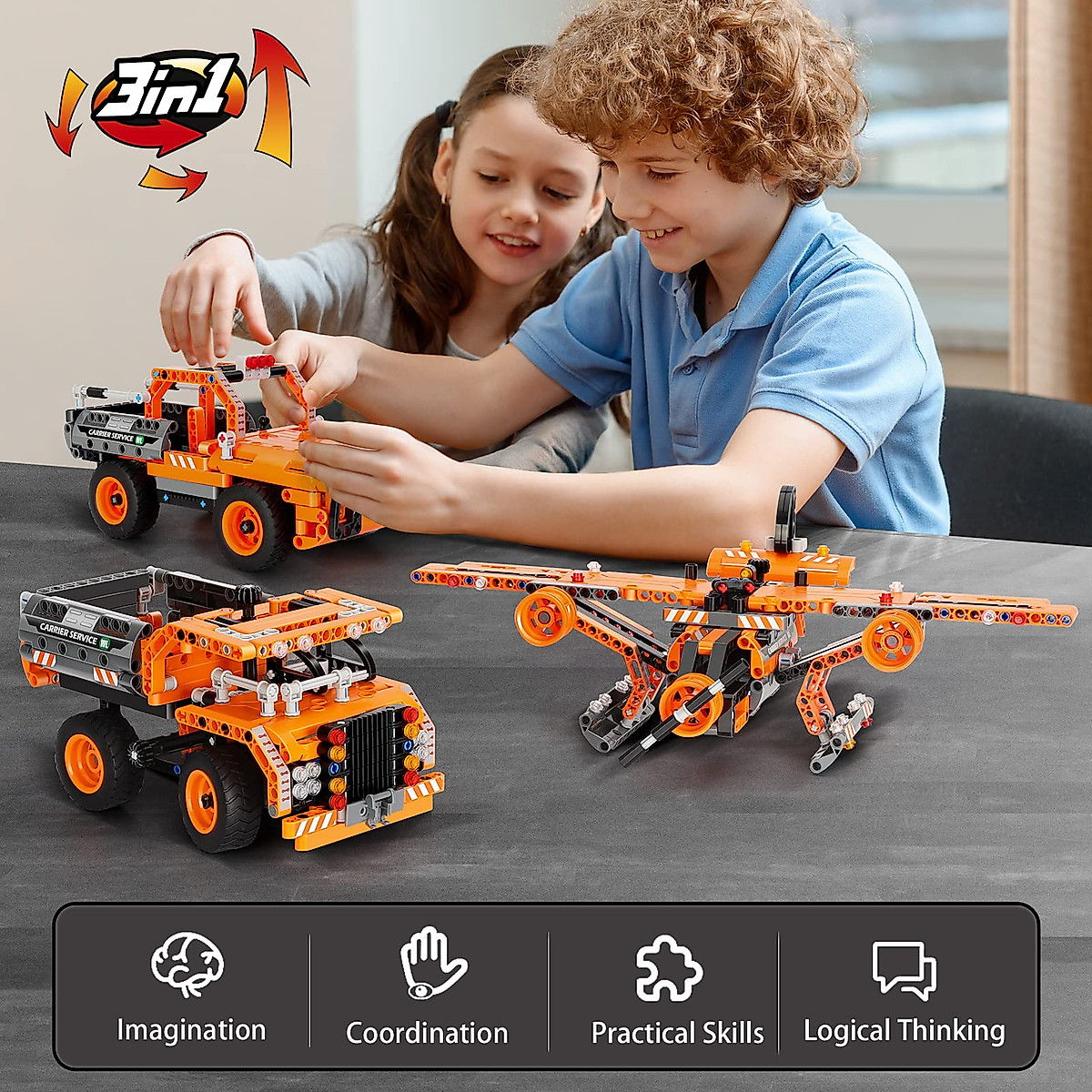 AoHu STEM Toys Building Sets for Boys 8-14, 3 in 1 Dump Truck/Transport Truck/Airplane Construction Engineering Kit STEM Projects for Kids Ages 6 7 8 9 10 11 12, Toys & Gifts for Boys Girls(361Pcs)