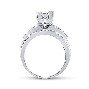 Sterling Silver Round Diamond Rectangle Cluster Bridal Wedding Engagement Ring 1/2 Cttw