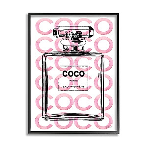 Stupell Industries Glam Perfume Bottle With Words Pink Black Framed Giclee Texturized Art, Proudly Made in USA, 11 x 14