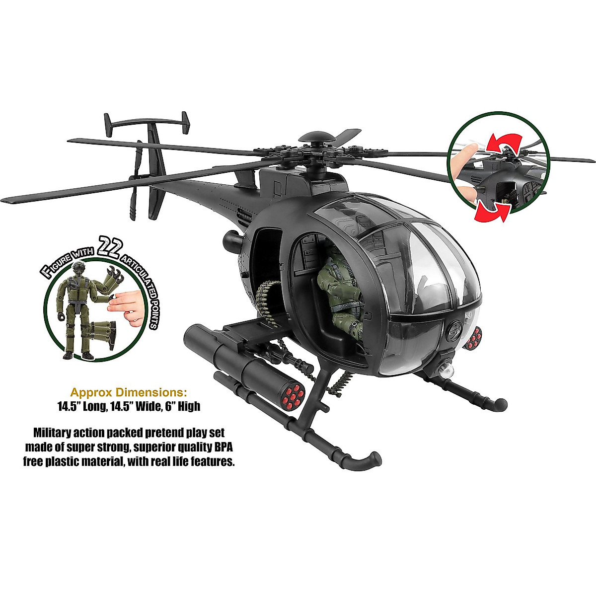 Click N' Play Military Attack Combat Helicopter Toy - 20 Piece Play Set Helicopter Toys with Accessories - Military Toys