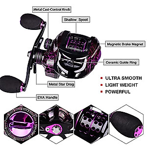 Fishing Rod and Reel Combo - 6.9ft Telescopic Spincast Rod with Left Handed Baitcasting Reel Combos - Sea Saltwater Freshwater Ice Bass Fishing Tackle Set - Fishing Rods Kit