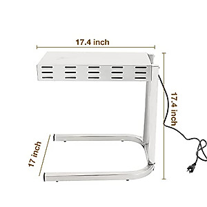 Restlrious French Fry Warmer Commercial Heat Lamp Food Warmer in 16” Height, 1 Pack Free Standing Electric Infrared Heating Dump Station, 500W Stainless Steel Food Warming Light with Stand