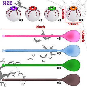 AMENON 12 Player Halloween Games, 12 Halloween Eyeball Egg & 12 Spoon Race Game for Kids Adults, Halloween Party Favors Supplies, Halloween Party Game Toys Outdoor Classroom Carnival Games Treats Gift