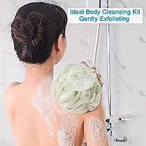 AmazerBath Bath Shower Loofah Sponge Exfoliating Body Scrubber 75g/PCS Pouf Bath Sponges- Set of 4, Neutral Colors