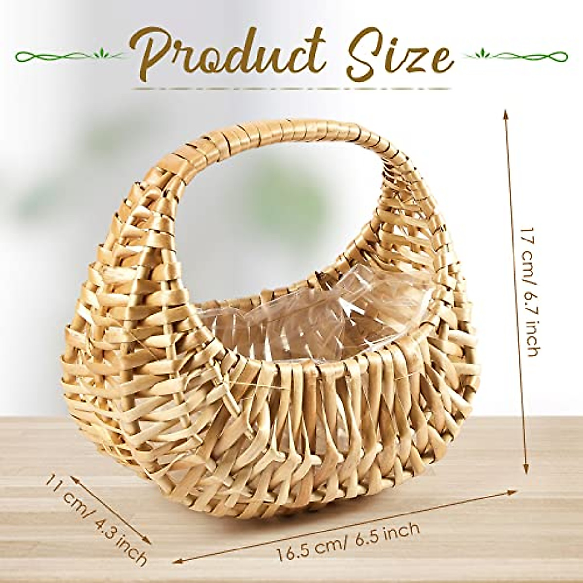 Taiyin 3 Pcs Rattan Basket Half Moon Wicker Basket Willow Straw Basket Small Woven Basket with Handle Wedding Flower Girl Baskets Sturdy Picnic Basket for Garden Storage Home Decor