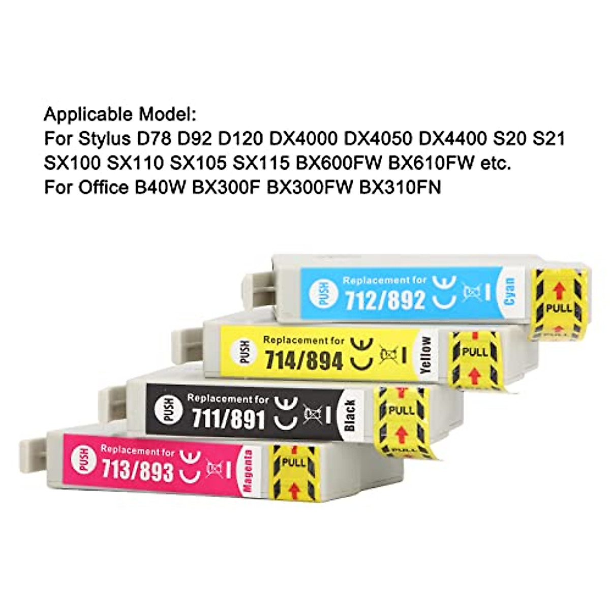 4PCS Ink Cartridge,High Page Capacity Printer Cartridge for Stylus D78 D92 D120 DX4000 DX4050