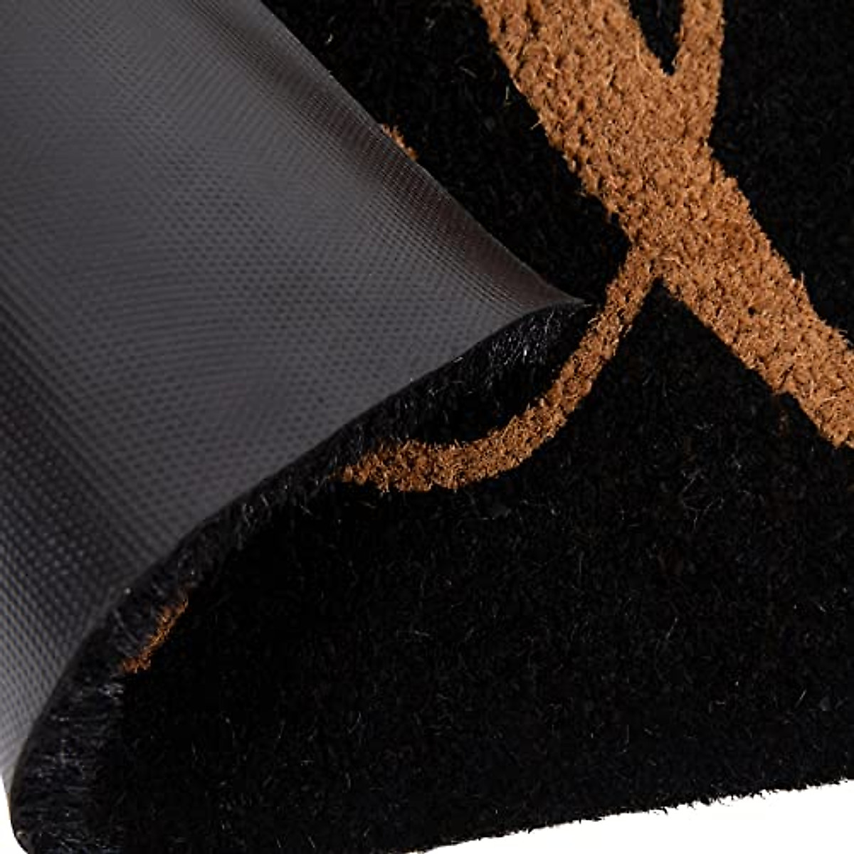 Flash Furniture Harbold Indoor/Outdoor Coir Doormat - Black Background with Natural Hello Message - 18" x 30" - Non-Slip Backing