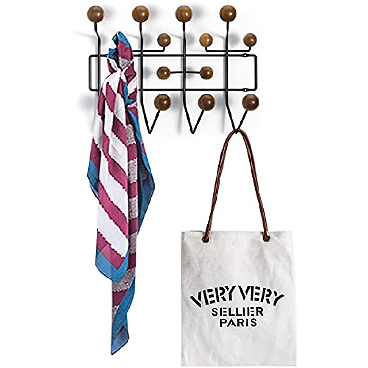 AngelcityCC Practical Coat Rack Wall Hanger Coat Rack Solid Walnut Wooden Balls Wood Modern Wall Mounted Coat Hooks with Painted Solid Wooden Balls Classic Coat Rack