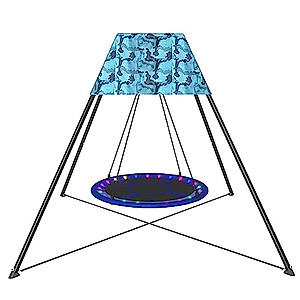 Outdoor Swing Set, Swing Stand with Tent & Swing, Trapezoidal Swing Set with Heavy Duty Galvanized Steel Frame & LED Strips for Boys Girls Teens Garden Backyard Playground