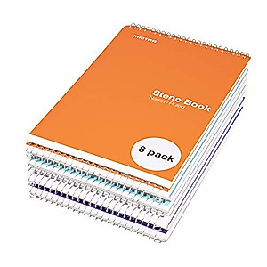 Mintra Office Steno Book - (BRIGHTS - Purp/Wht/Teal/Orange) - 6inx9in, 100 Sheets, 8 Pads/Pack, Narrow Ruled - Poly Cover, Notebook for writing notes in school, university, college, work, office