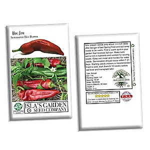 Big Jim Supersized Hot Pepper Seeds for Planting, 100+ Heirloom Seeds Per Packet, (Isla's Garden Seeds), Non GMO Seeds, Botanical Name: Capsicum annuum, Great Home Garden Gift