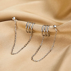 SLUYNZ 925 Sterling Silver Cuff Earrings Chain for Women Crawler Earrings Studs (A-Silver)